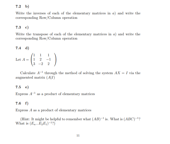 Solved 7 Problem 7-LU Decomposition and Row/Column Op- | Chegg.com