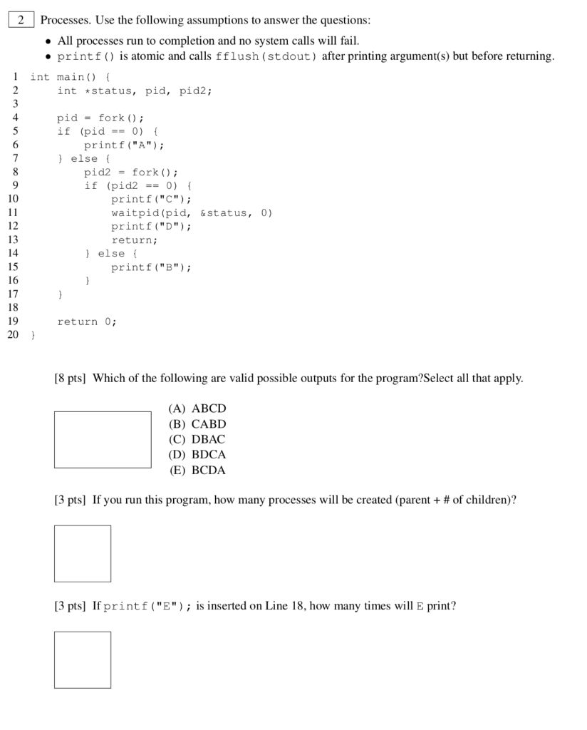 Solved 2 Processes. Use the following assumptions to answer | Chegg.com