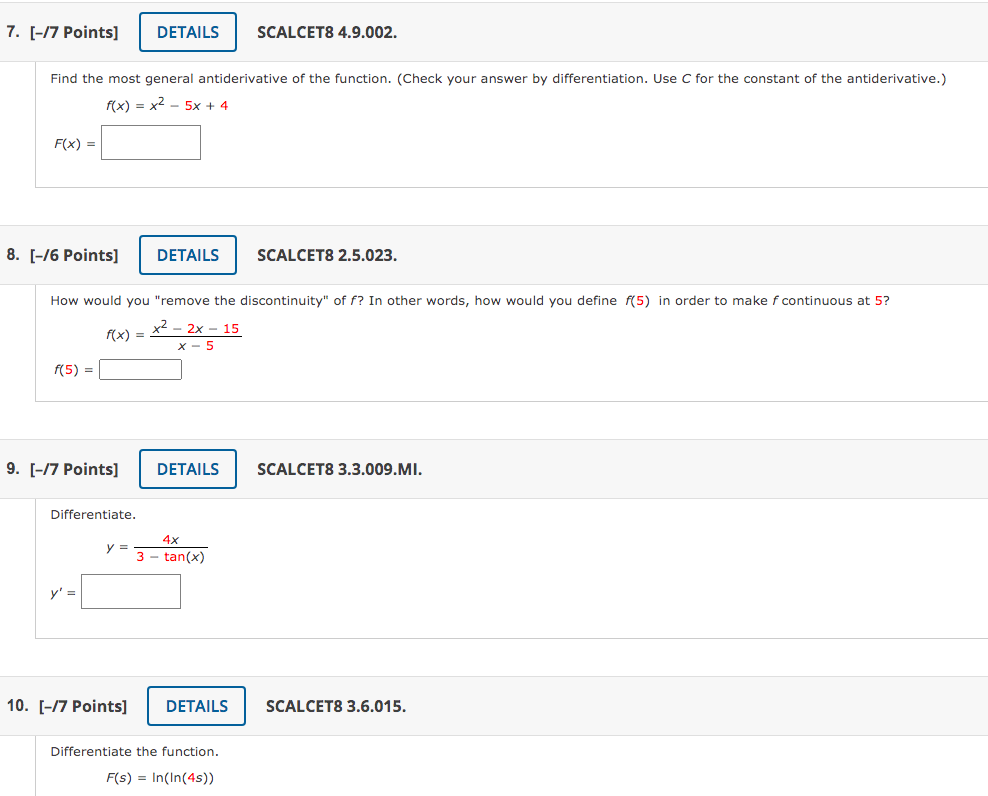 Solved 7. [-17 points) DETAILS SCALCET8 4.9.002. Find the | Chegg.com