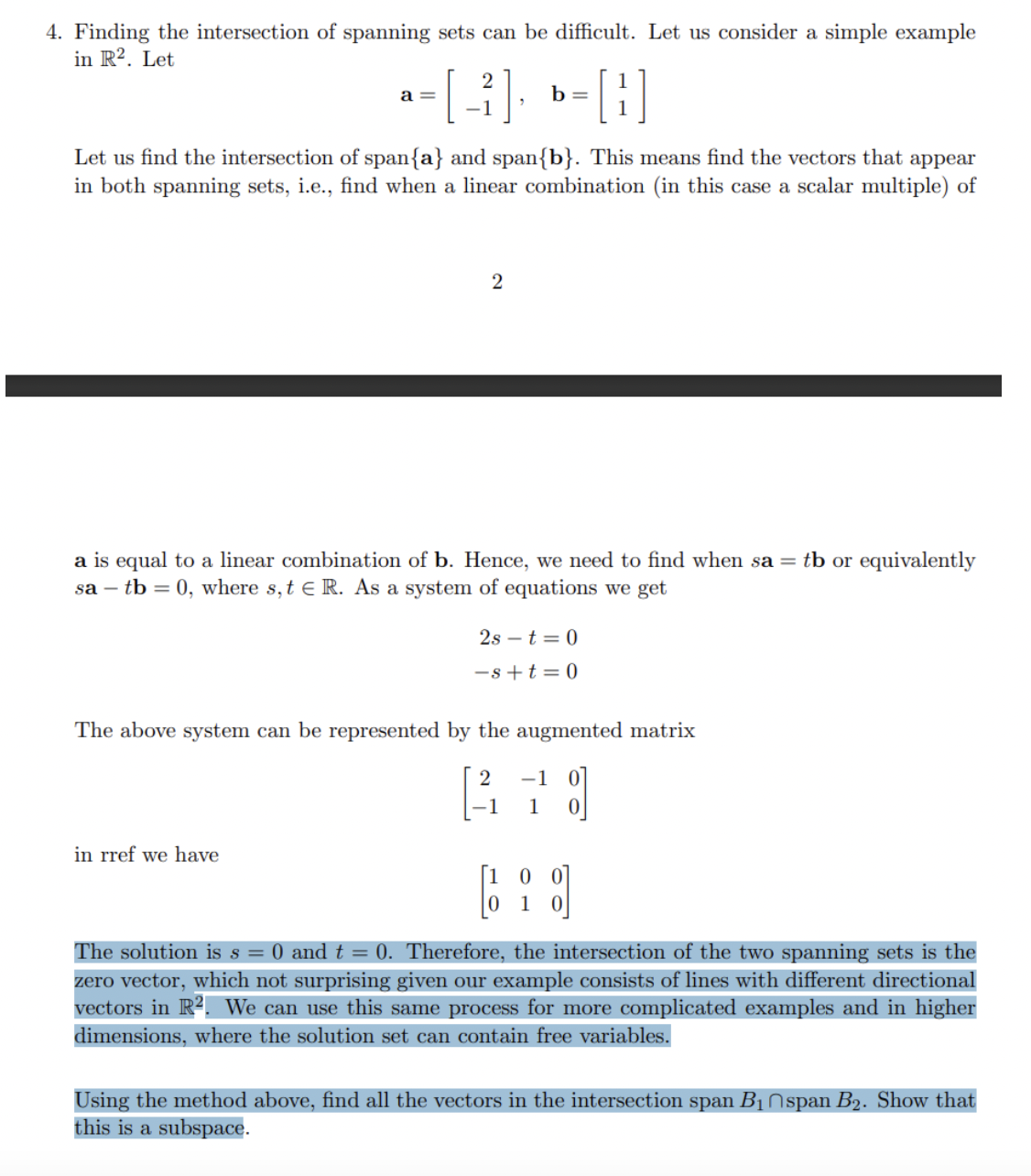 Solved 4. Finding the intersection of spanning sets can be | Chegg.com