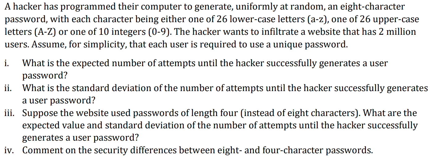 Solved A hacker has programmed their computer to generate, | Chegg.com