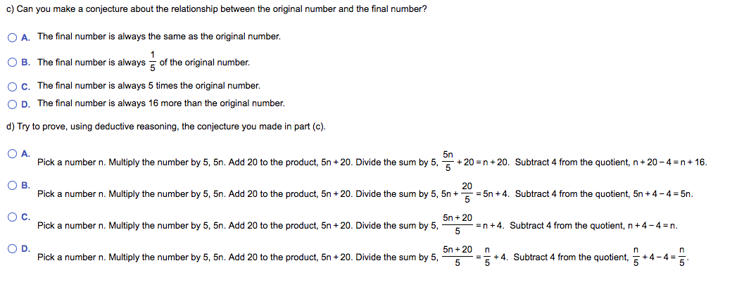 Solved Pick any number, multiply the number by 5, add 20 to | Chegg.com
