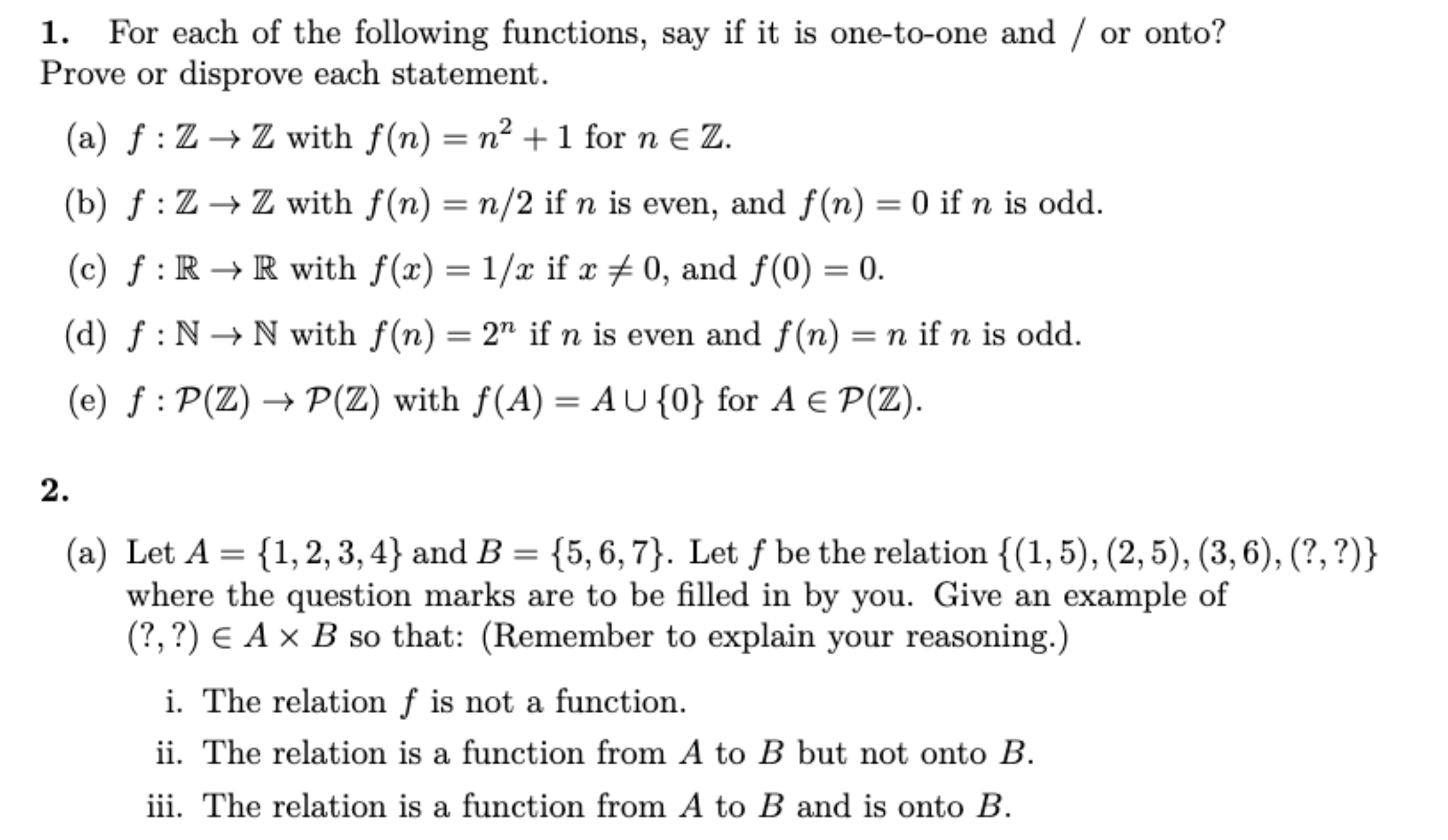 Solved 1. For each of the following functions, say if it is | Chegg.com