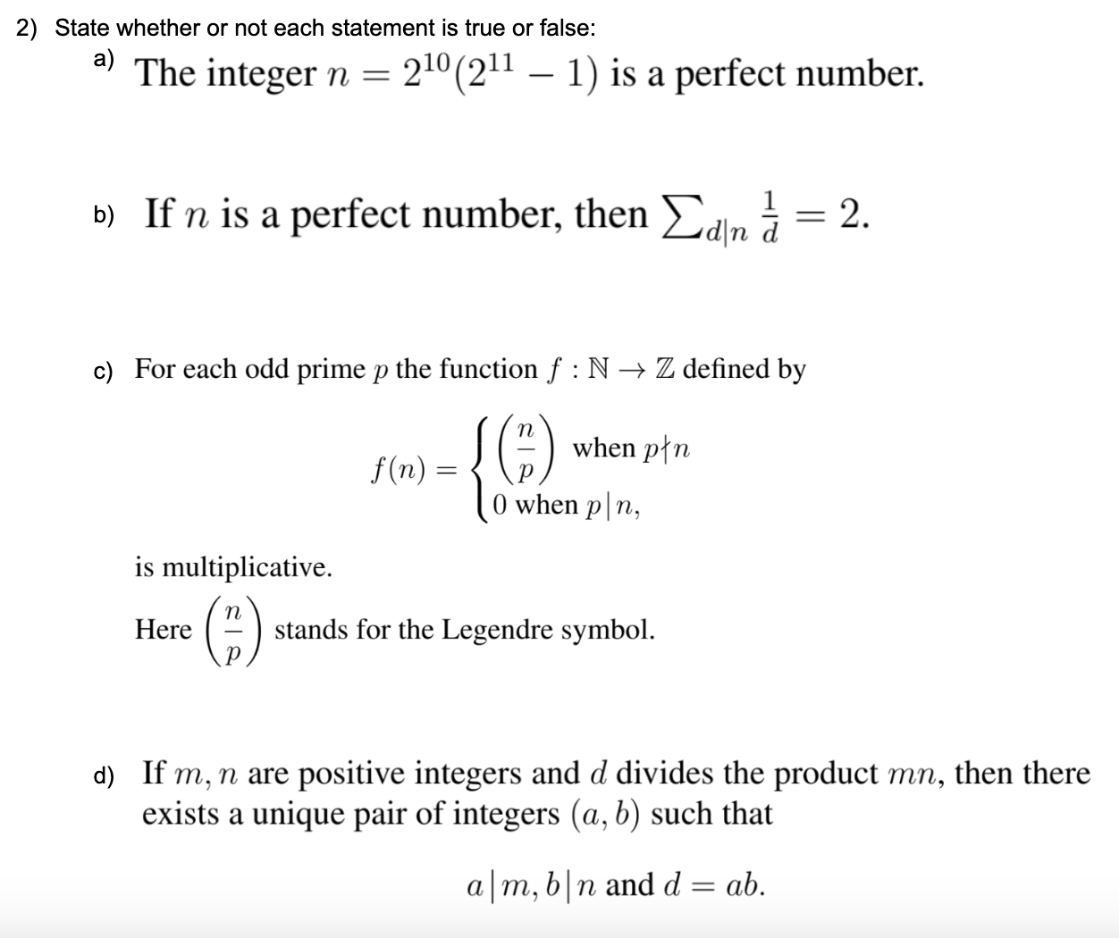 Solved a) The integer n=210(211−1) is a perfect number. b) | Chegg.com