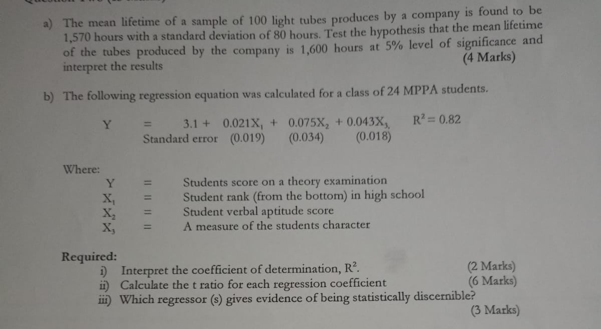 Solved a) The mean lifetime of a sample of 100 light tubes | Chegg.com