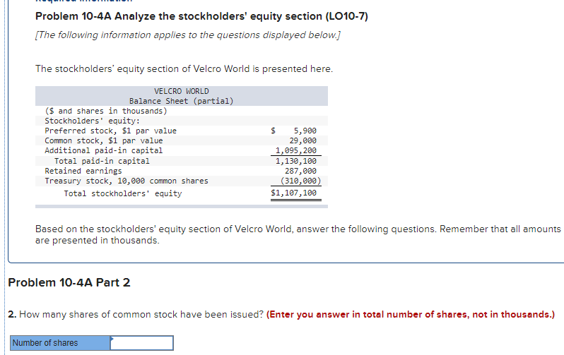 Solved Problem 10-4A Analyze the stockholders' equity | Chegg.com