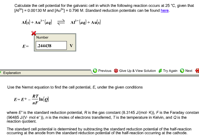 Solved Calculate the cell potential for the galvanic cell in | Chegg.com