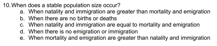 Solved When does a stable population size occur?a. ﻿When | Chegg.com