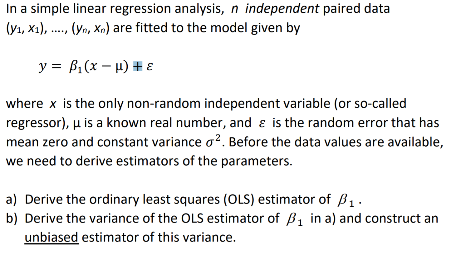 Solved In a simple linear regression analysis, n independent | Chegg.com
