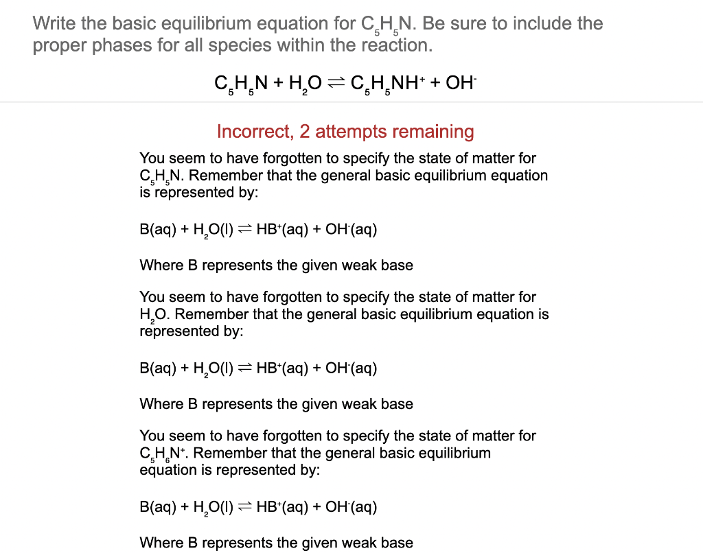 Solved Write the basic equilibrium equation for CH N. Be | Chegg.com