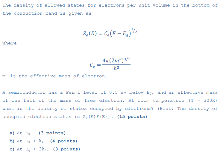 Solved The density of allowed states for electrons per unit | Chegg.com