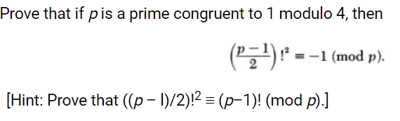Solved Prove that if p is a prime congruent to 1 modulo 4, | Chegg.com