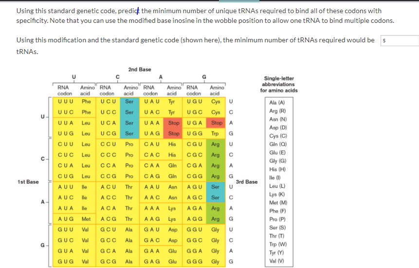Solved Using this standard genetic code, predict the minimum | Chegg.com