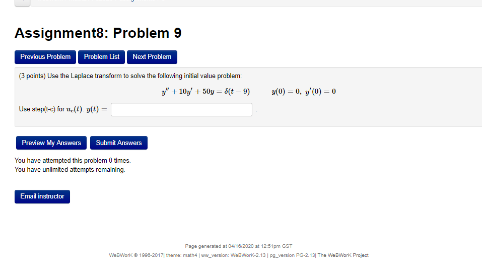 Solved Assignment8 Problem 9 Previous Problem Problem List