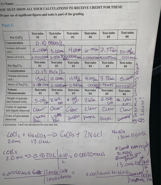 Solved G. C.1-6 Limiting Reagent Study PURPOSE To determine | Chegg.com
