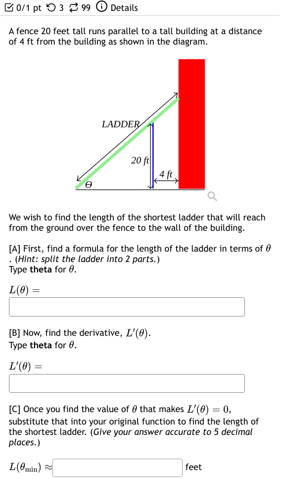 Solved A fence 20 ﻿feet tall runs parallel to a tall | Chegg.com