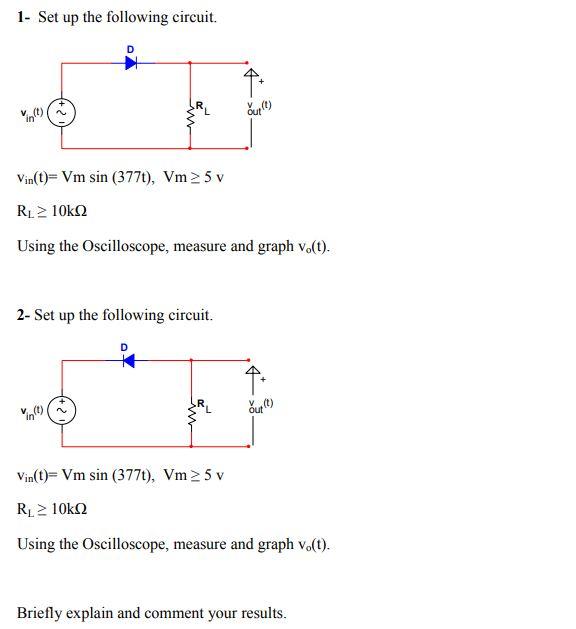 Solved 1- Set up the following circuit. cuple) in Vin(t)= Vm | Chegg.com