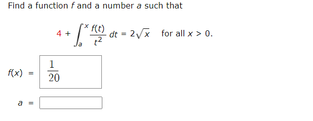 Solved Find a function f ﻿and a number a such | Chegg.com