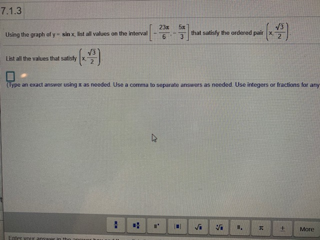 Solved 7.1.3 Using the graph of y= sinx, list all values on | Chegg.com