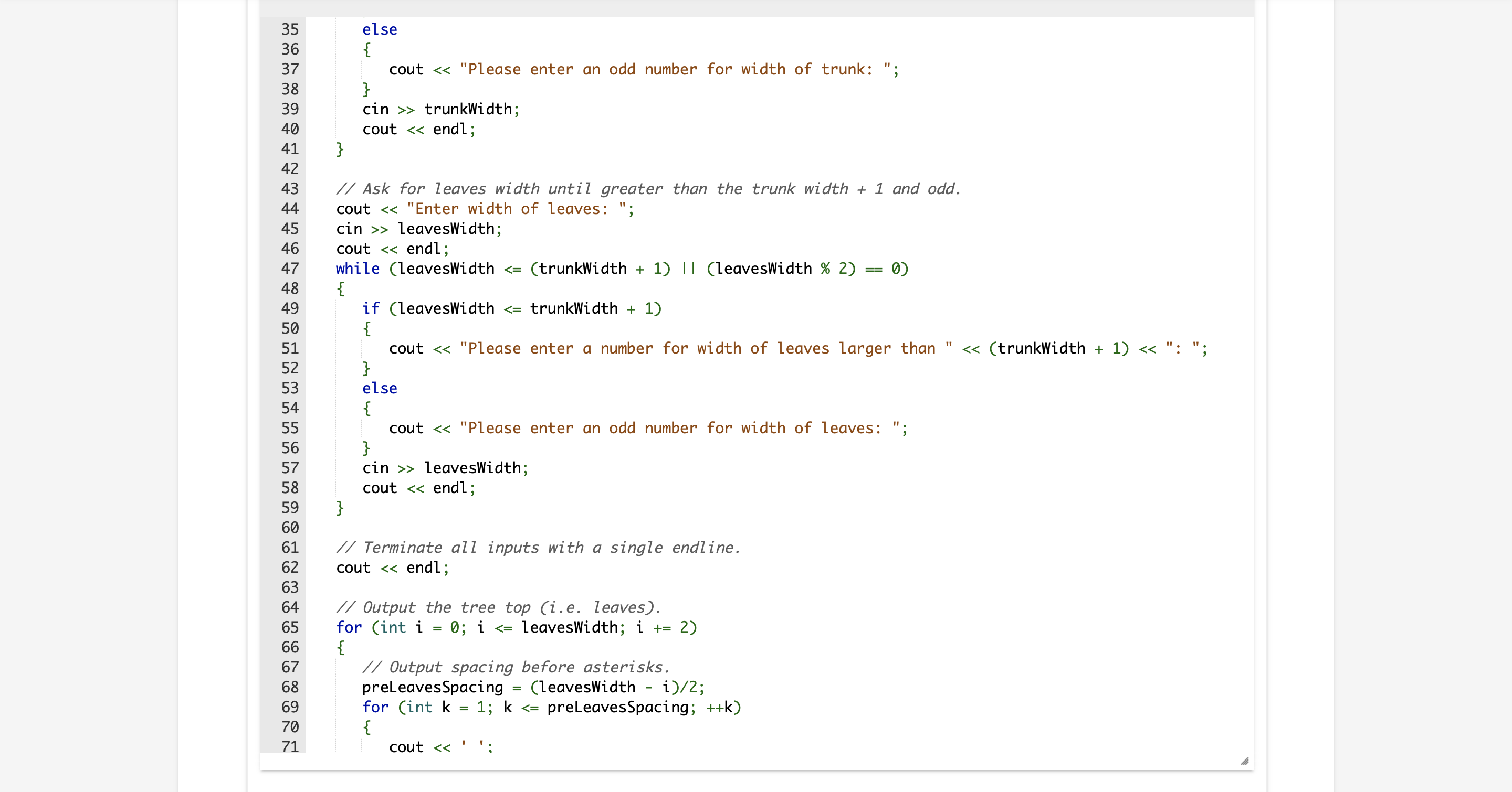 Solved // Output asterisks for the tree top row. for (int | Chegg.com