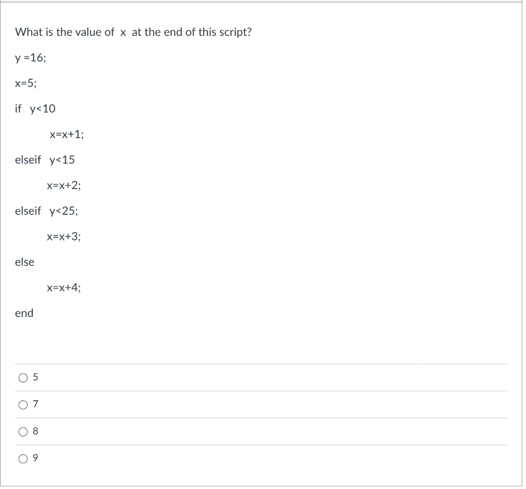 Solved What is the value of x at the end of this script? | Chegg.com