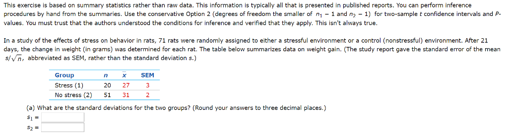 Solved This exercise is based on summary statistics rather | Chegg.com