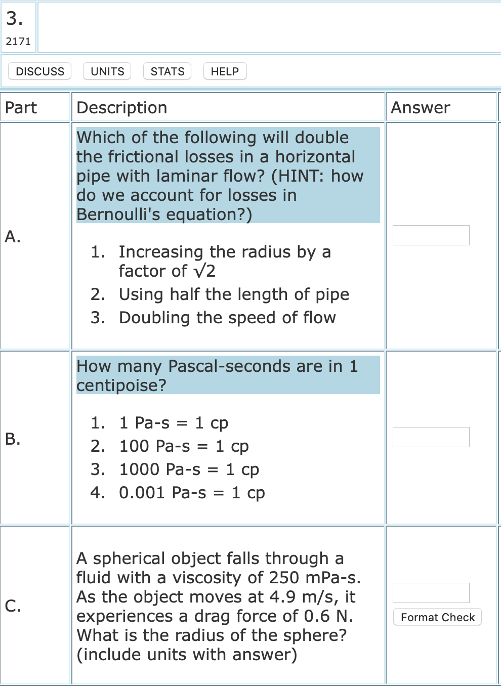 Solved 2171 DISCUSS UNITS STATS HELP Part Answer Description | Chegg.com