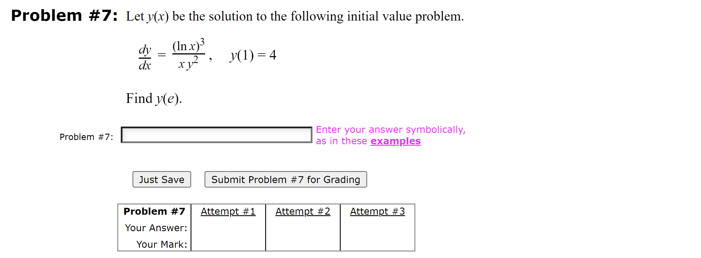 Solved Problem \# 7: Let y(x) be the solution to the | Chegg.com