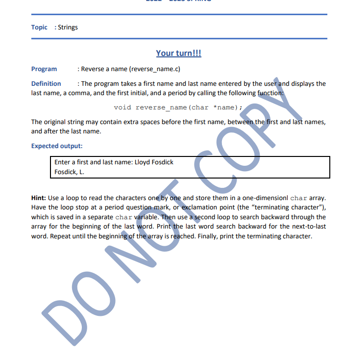Solved Hint: Use a loop to read the characters one by one | Chegg.com
