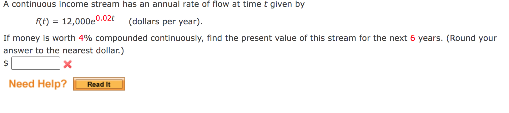 Solved A continuous income stream has an annual rate of flow | Chegg.com