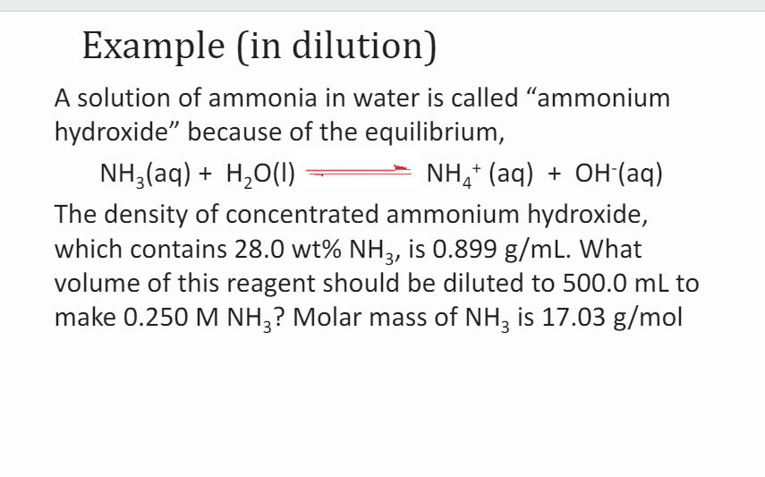 Solved A solution of ammonia in water is called "ammonium | Chegg.com