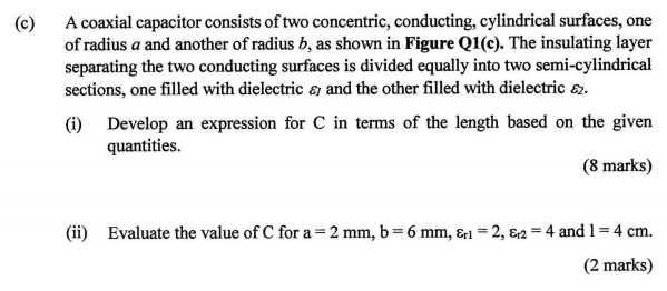 Solved A coaxial capacitor consists of two concentric, | Chegg.com