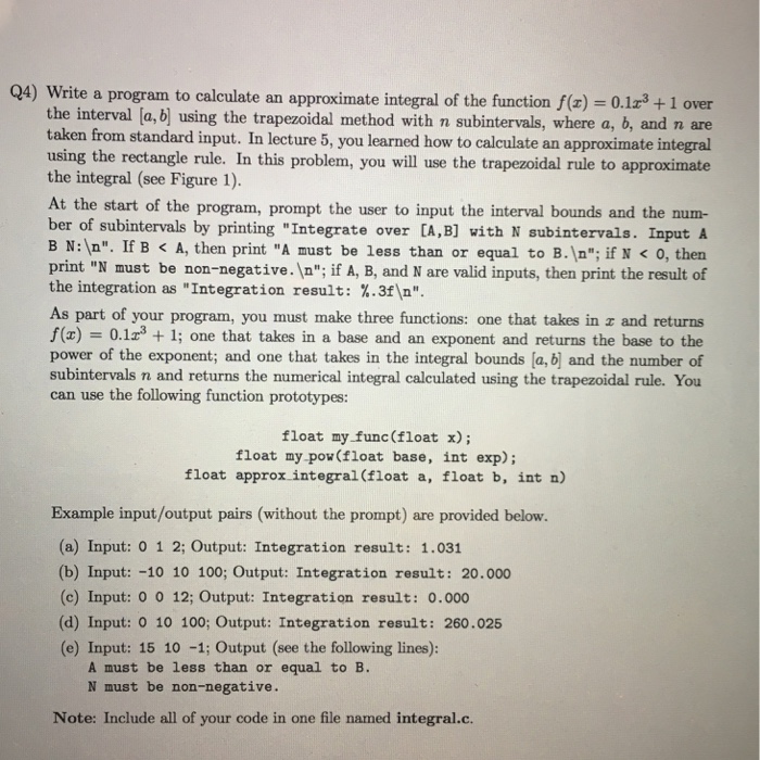 Solved Write a program to calculate an approximate integral | Chegg.com