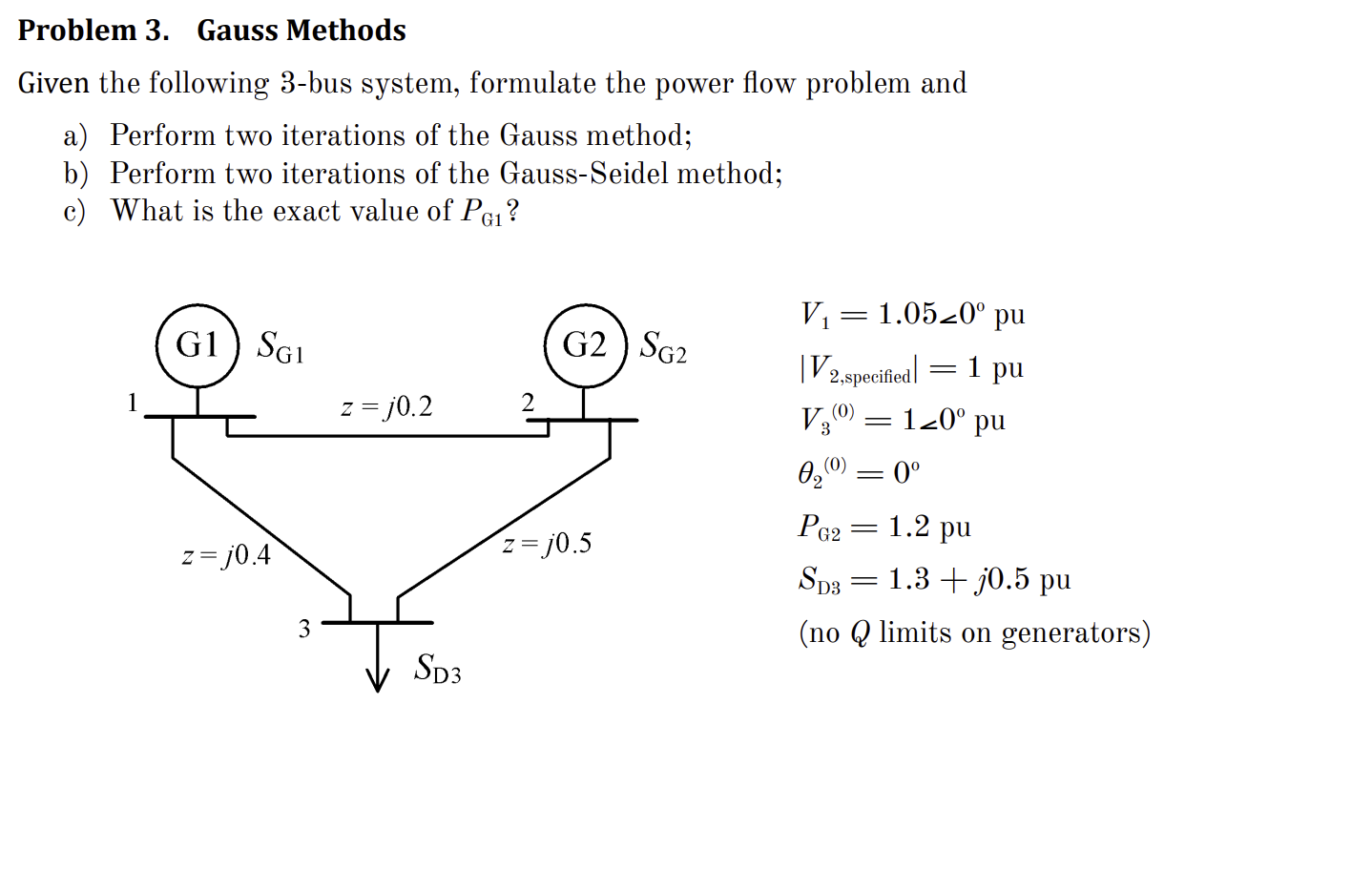 Solved Problem 3. ﻿Gauss MethodsGiven the following 3-bus | Chegg.com