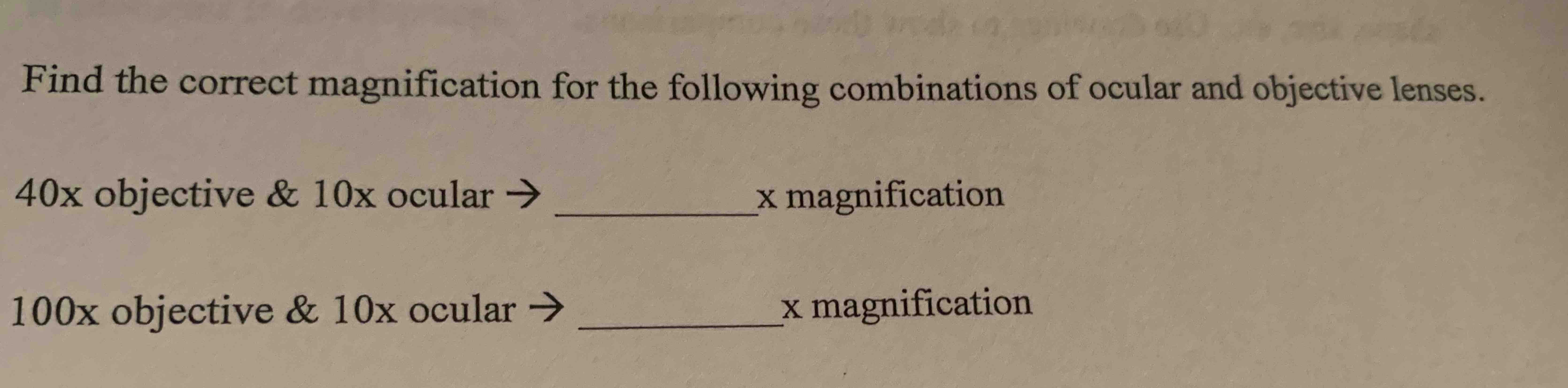 Solved Find the correct magnification for the following | Chegg.com