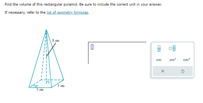 Solved Find the volume of this rectangular pyramid. Be sure | Chegg.com