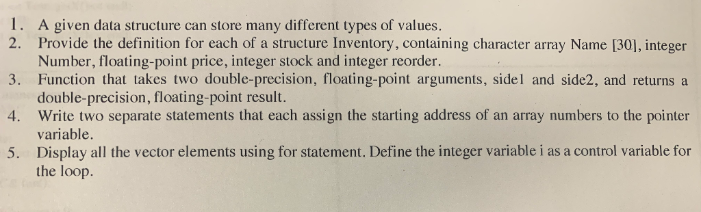Solved Write One Or More C Statements That Perform The