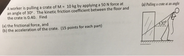 Solved A worker is pulling a crate of M = 10 kg by applying | Chegg.com