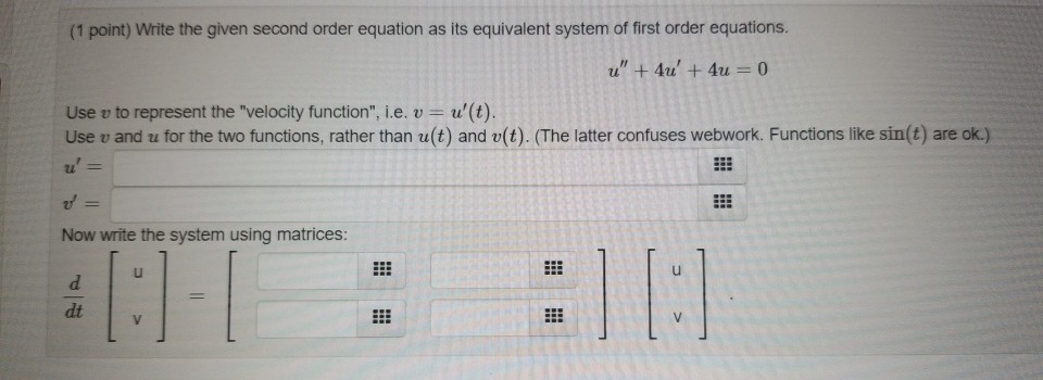 Solved 1 Point Write The Given Second Order Equation As 5615