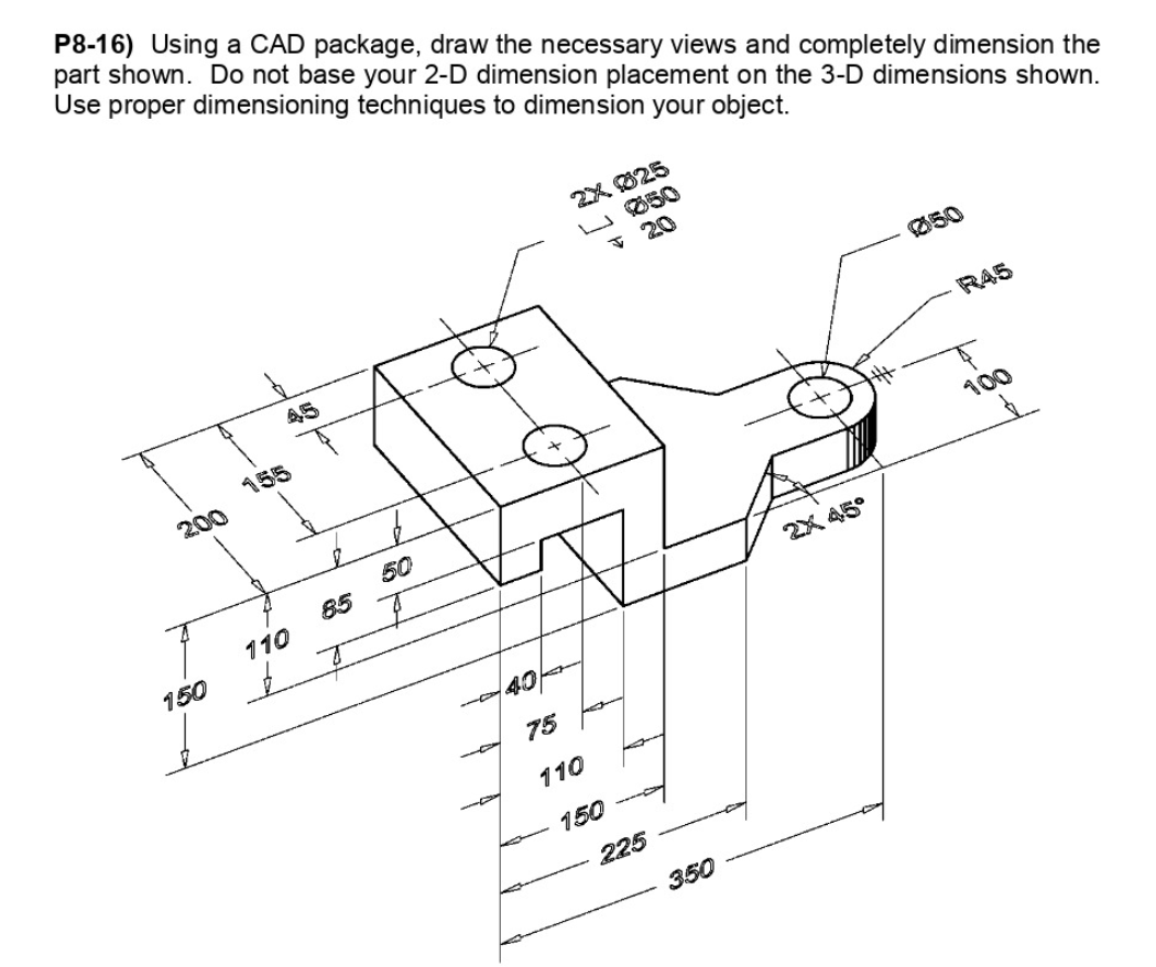 Solved P8-16) Using a CAD package, draw the necessary views | Chegg.com