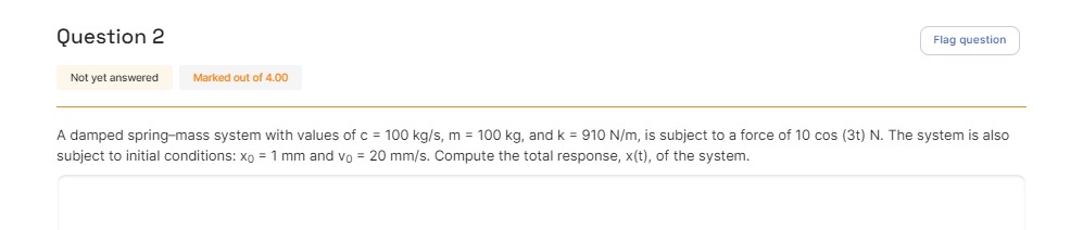 Solved A damped spring-mass system with values of c=100 | Chegg.com