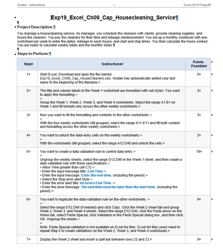 Grader - Instructions Excel-2019 Project | Chegg.com