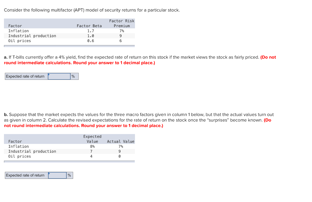Solved Consider the following multifactor (APT) model of | Chegg.com