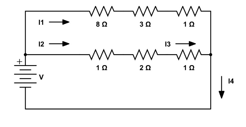 Solved If I4 = 4A, ﻿find I1, ﻿I2, ﻿I3, ﻿and the battery | Chegg.com