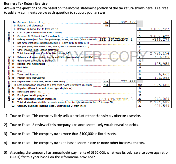 Business Tax Return Exercise: Answer the questions | Chegg.com