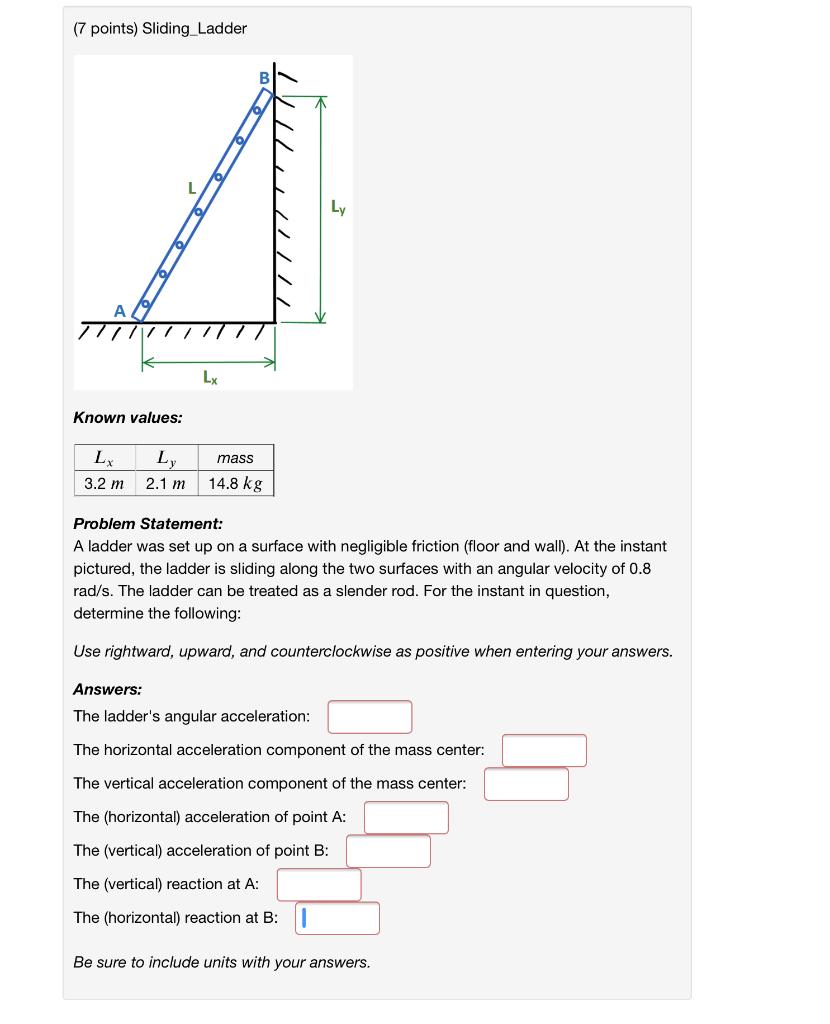 Solved (7 points) Sliding_Ladder A Ly LX Known values: LX | Chegg.com