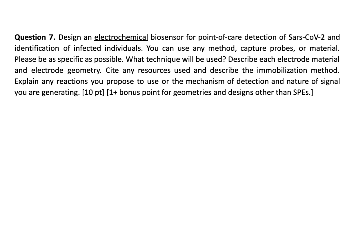 Solved Question 7. Design an electrochemical biosensor for | Chegg.com