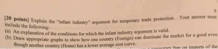 Solved 20 points] Explain the "infant industry" argument | Chegg.com