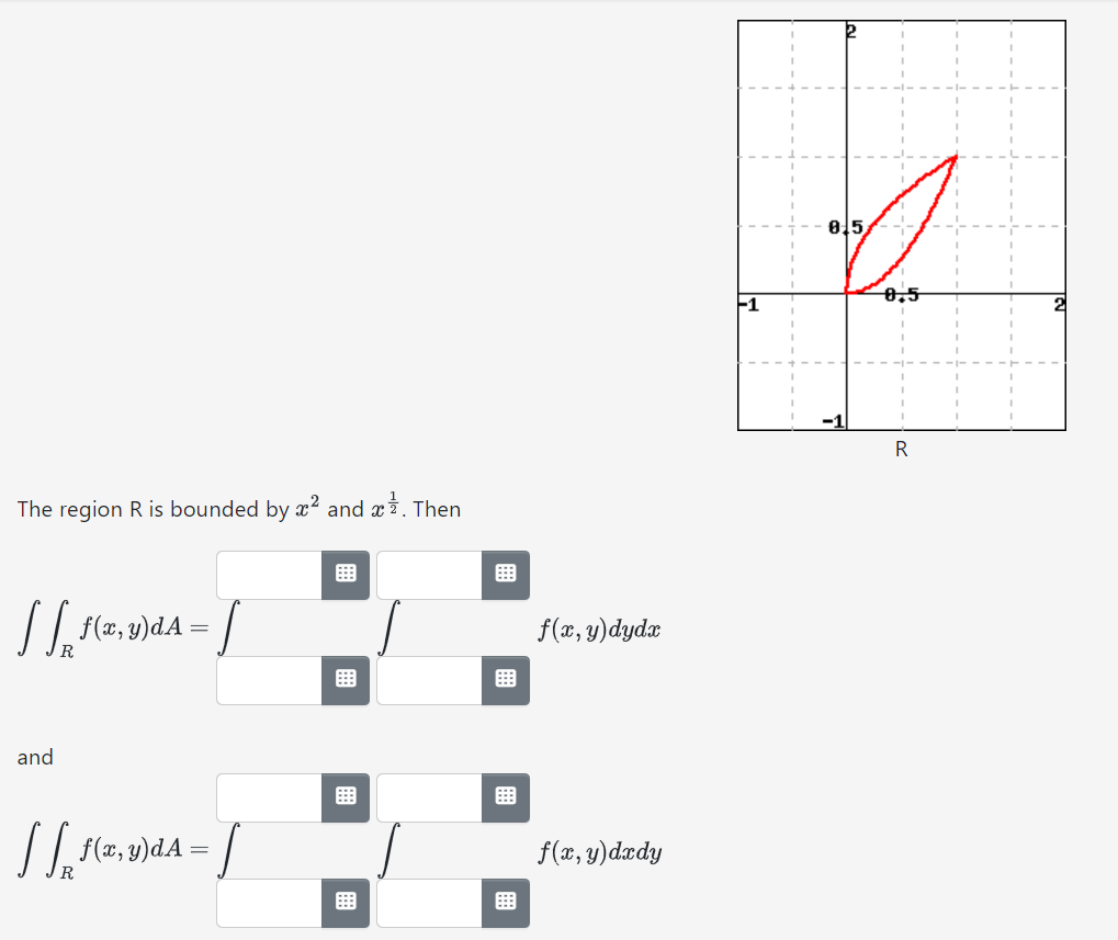 Solved The region R ﻿is bounded by x2 ﻿and x12. ﻿Thenand | Chegg.com
