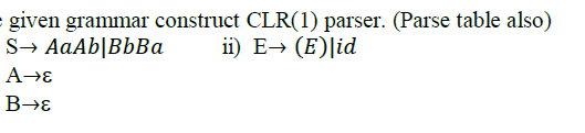 Solved given grammar construct CLR(1) parser. (Parse table | Chegg.com